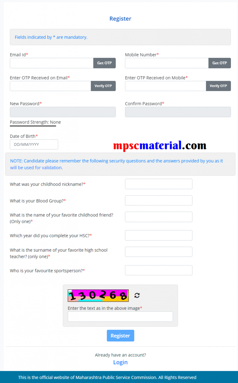 How to Create New Account in MPSC Online Website – MPSC Material
