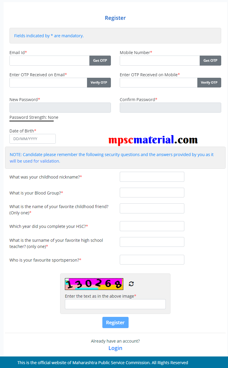How to Create New Account in MPSC Online Website – MPSC Material